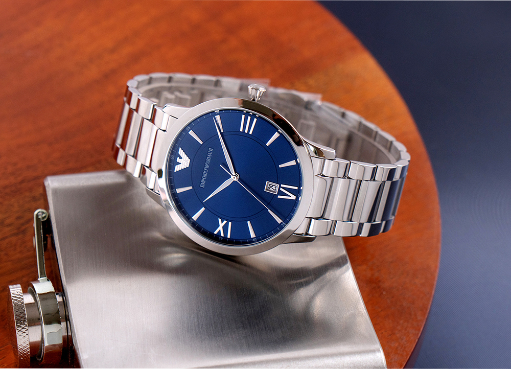 【ARMANI】亞曼尼 公司貨 Giovanni 型男時尚經典不鏽鋼腕錶/銀x藍面 (AR11227) - PChome 24h購物