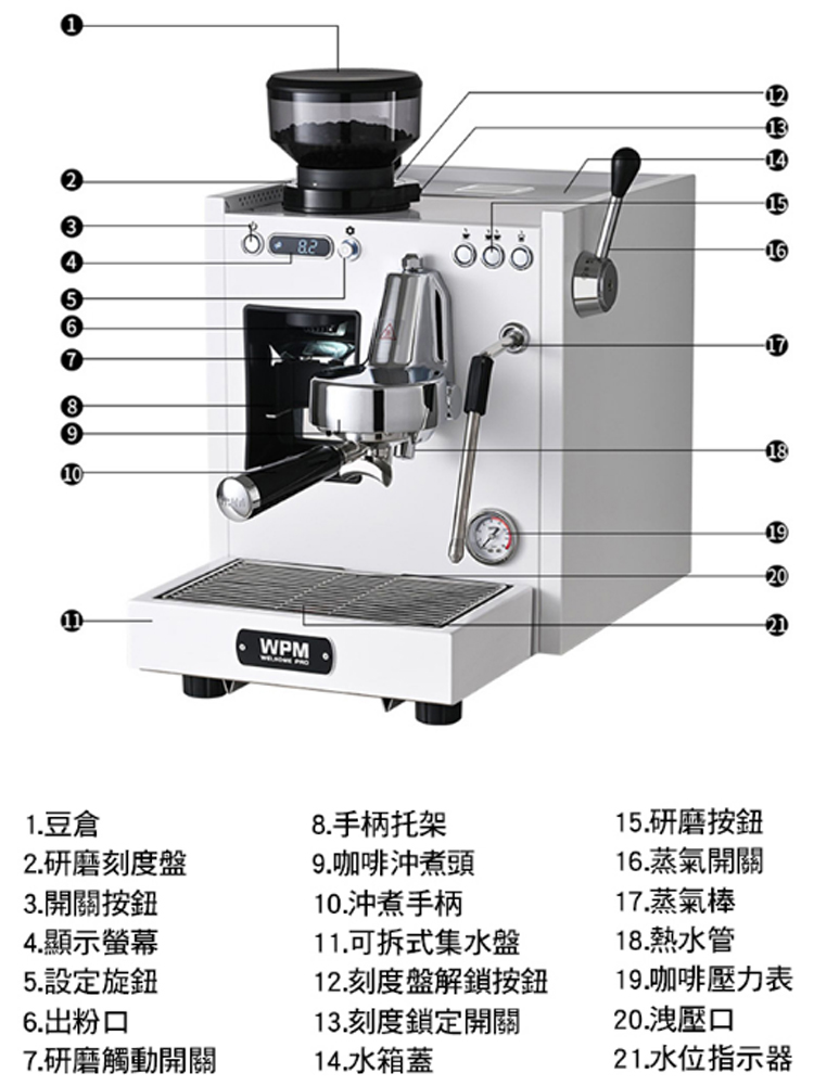 WPM KD-310GB 研磨沖煮二合一半自動咖啡機220V-白色 - PChome 24h購物