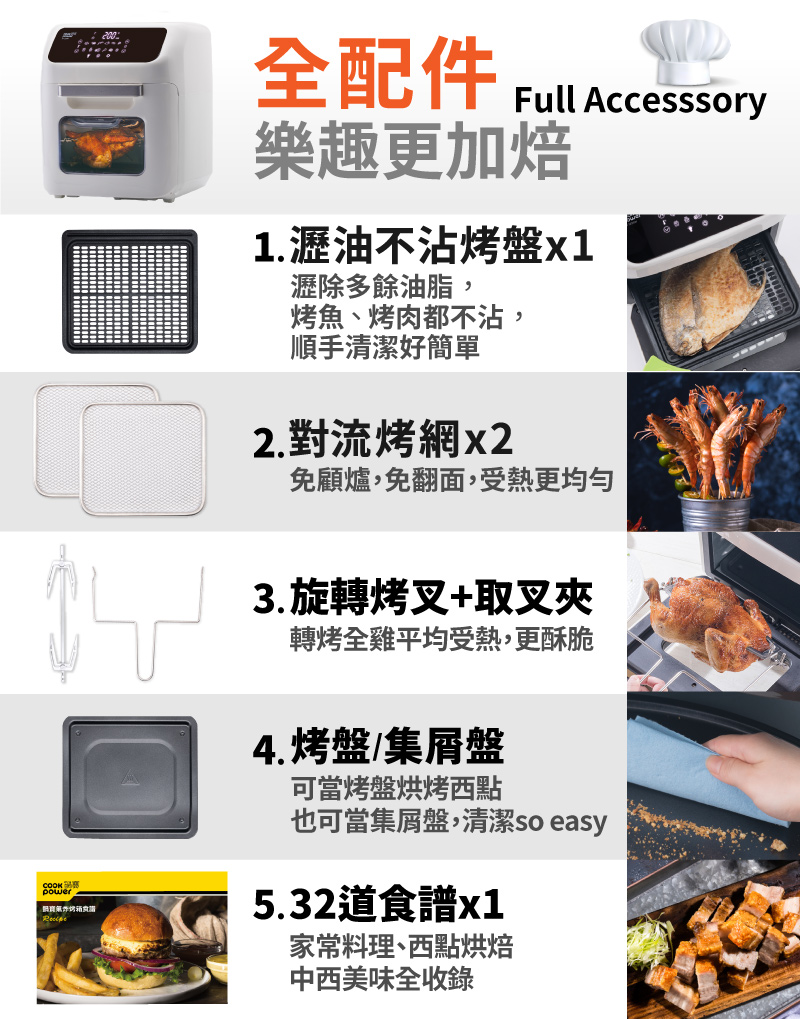 【CookPower 鍋寶】智能健康氣炸烤箱-12L AF-1290W - PChome 24h購物